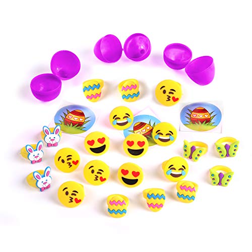 100-Pcs Easter Eggs with Toys Inside I Prefilled Easter Eggs Includes Slap Bracelets, Sticky Hands, Light Up Rings & More I Plastic Easter Egg Fillers for Your Easter Egg Hunt Bulk Easter Party Favors