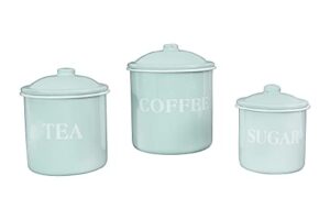 creative co-op metal containers with lids, coffee, tea, sugar (set of 3 sizes/designs) food storage, mint green