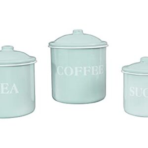 Creative Co-Op Metal Containers with Lids, Coffee, Tea, Sugar (Set of 3 Sizes/Designs) Food Storage, Mint Green