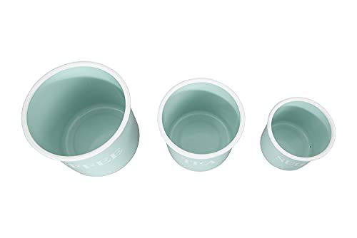 Creative Co-Op Metal Containers with Lids, Coffee, Tea, Sugar (Set of 3 Sizes/Designs) Food Storage, Mint Green