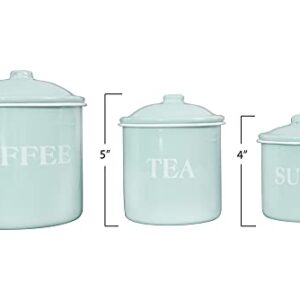 Creative Co-Op Metal Containers with Lids, Coffee, Tea, Sugar (Set of 3 Sizes/Designs) Food Storage, Mint Green