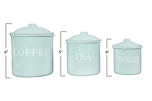 Creative Co-Op Metal Containers with Lids, Coffee, Tea, Sugar (Set of 3 Sizes/Designs) Food Storage, Mint Green