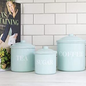 Creative Co-Op Metal Containers with Lids, Coffee, Tea, Sugar (Set of 3 Sizes/Designs) Food Storage, Mint Green