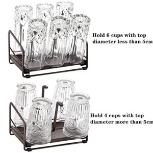 Lyellfe 2 Pack Cup Drying Rack, Glass Bottle Holder with Drain Tray, Silicone Protective Hooks, Carbon Steel Non Slip Cup Mug Organizer Tree for Glass, Coffee Mug, Countertop, Brown