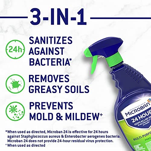 Microban Disinfectant Spray, 24 Hour Sanitizing and Antibacterial Spray, All Purpose Cleaner, Fresh Scent, 22 Fl Oz (Pack of 4)