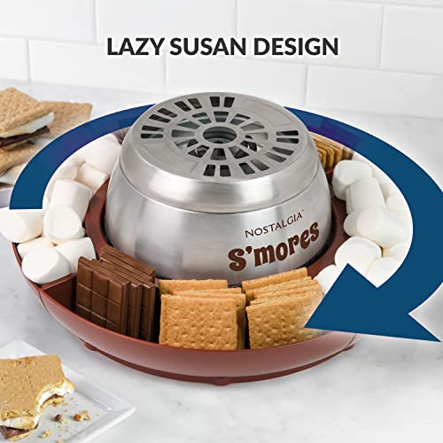 Nostalgia Electric S'mores Maker, Tabletop Indoor Machine with 4 Compartment Trays for Graham Crackers, Chocolate, Marshmallows, 4 Forks, Stainless Steel