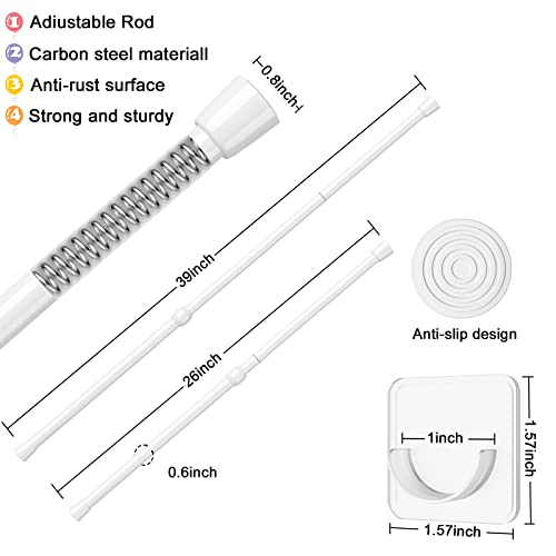 AIZESI 2pcs Spring Tension Rods Adjustable 26 to 39 inch Tension Curtain Rod Small Tension Rod No Drilling Expandable Spring Loaded Curtain Tension Rod,Suitable for Doors and Windows 28 to 36 inch