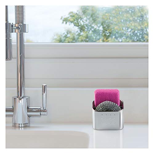 iDesign Forma Polished Stainless Steel Sink Organizer Set with Sponge and Scrubby - 3.1" x 4" x 3.1"