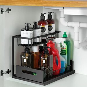 under sink organizer – 2 tier bathroom countertop organizer under cabinet storage for kitchen, under sink sliding shelf organizer rack, multi-use under kitchen sink organizers and storage