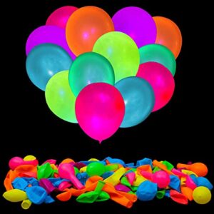 100 pcs uv neon balloons ,neon glow party balloons uv black light balloons glow in the dark for birthday decorations wedding glow party supplies blacklight reactive fluorescent balloons