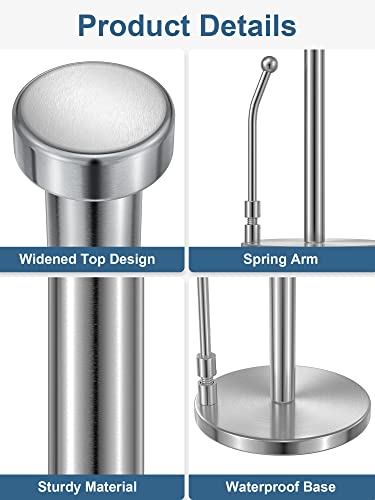 SMARTAKE Paper Towel Holder for One Hand Tear, Paper Towel Dispenser Standing Weighted Base Non Slip, Spring Arm Fit Most Size Paper Roll, Stainless Steel Paper Towel for Kitchen Countertop Silver