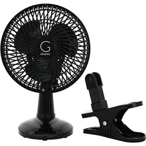 genesis 6-inch clip convertible table-top & clip fan two quiet speeds – ideal for the home, office, dorm, more black (a1clipfanblack)