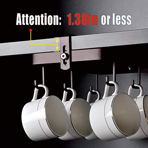 ECROCY Cup Holder Under Cabinet, Extra Large Hook Distance 6 Hooks Coffee Mug Rack for Kitchen, Adjustable Fit for 0.3-1.38 Inch Thickness Cabinet - Only Fit for Flat Buttom Cabinet Without Any Lip