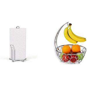 simple houseware chrome paper towel holder + fruit basket bowl with banana tree hanger, chrome