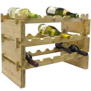 sorbus stackable bamboo wine rack — classic style wine racks for bottles — perfect for bar, wine cellar, basement, cabinet, pantry, etc. (3-tier)