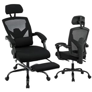 ergonomic office chair, reclining high back mesh chair, computer desk chair, swivel rolling home task chair with lumbar support pillow, adjustable headrest, retractable footrest and padded armrests