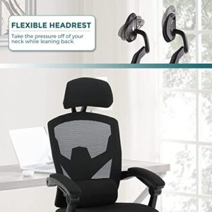 Ergonomic Office Chair, Reclining High Back Mesh Chair, Computer Desk Chair, Swivel Rolling Home Task Chair with Lumbar Support Pillow, Adjustable Headrest, Retractable Footrest and Padded Armrests