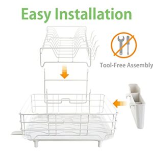 ideaglass Dish Drying Rack with Drainboard - 2 Tier Dish Racks for Kitchen Counter, Dish Drain Large, Stainless Steel Dish Strainer Set, White