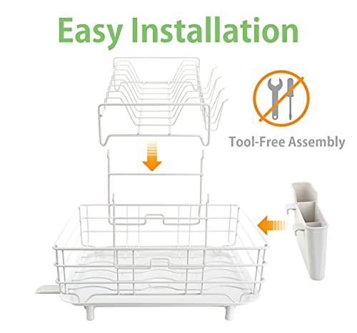 ideaglass Dish Drying Rack with Drainboard - 2 Tier Dish Racks for Kitchen Counter, Dish Drain Large, Stainless Steel Dish Strainer Set, White