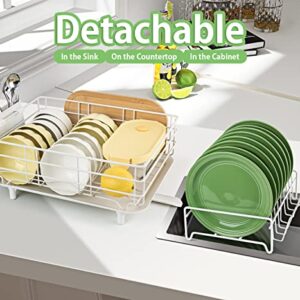 ideaglass Dish Drying Rack with Drainboard - 2 Tier Dish Racks for Kitchen Counter, Dish Drain Large, Stainless Steel Dish Strainer Set, White