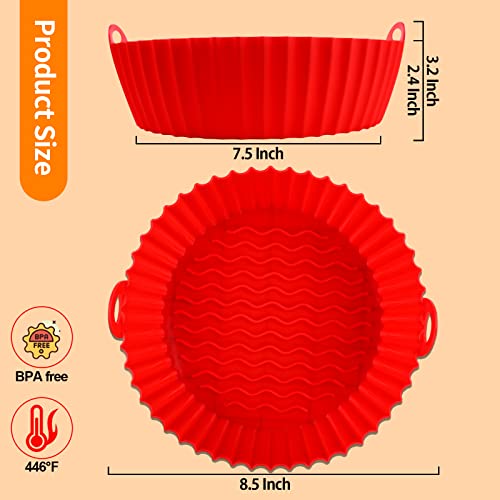 3-Pack Air Fryer Silicone Pot, 8.5 Inch Air Fryer Basket, Food Grade Air Fryer Accessories, Reusable Air Fryer Liner, Replacement of Parchment Liners, No Need to Clean the Air Fryer(For 5QT or Bigger)