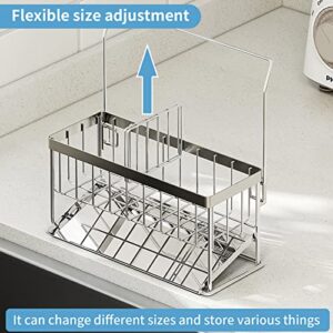 sink sponge holder,sink caddy kitchen sink organizer,Kitchen Sink Organizer with Auto Drain Pan,Stainless Steel 304 Dish Sponge Holder for Kitchen Sink Countertop Brush Soap Dispenser with Dish Towel