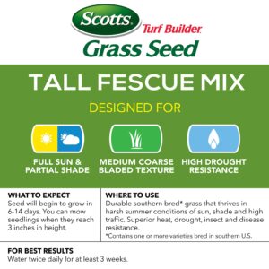 scotts turf builder grass seed tall fescue mix grows deep roots for a durable, livable lawn resistant to heat, drought, 3lb.