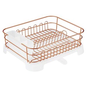 mDesign Alloy Steel Sink Dish Drying Rack Holder w/Plastic Swivel Spout Drainboard Tray - Dish Rack/Dish Drainer Storage Organizer for Kitchen Counter - Holds Plates, Concerto Collection, Copper/Clear