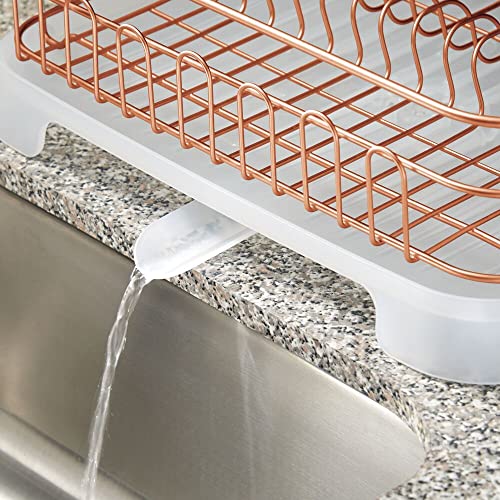 mDesign Alloy Steel Sink Dish Drying Rack Holder w/Plastic Swivel Spout Drainboard Tray - Dish Rack/Dish Drainer Storage Organizer for Kitchen Counter - Holds Plates, Concerto Collection, Copper/Clear