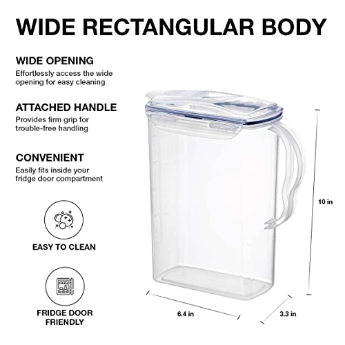 LocknLock Aqua Fridge Door Water Jug with Handle BPA Free Plastic Pitcher with Flip Top Lid Perfect for Making Teas and Juices, 3 Quarts, Clear