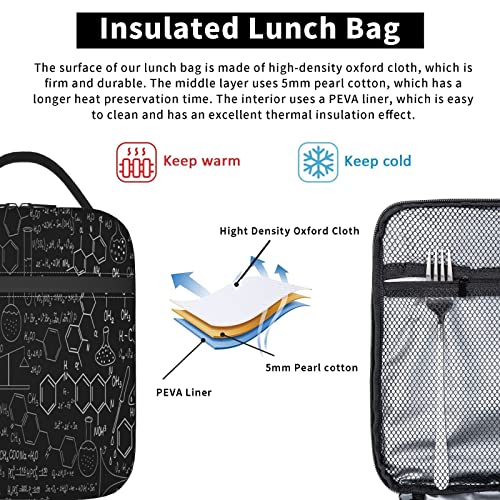 Insulated Lunch Bag For Women Men Abstract Science Chemistry Lunch Box Portable Insulation Tote Bag Leakproof Lunch Cooler for School Work Office Picnic Beach Soft Freezable