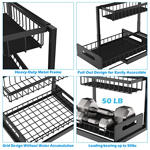 Under Sink Organizers and Storage, Pull Out Cabinet Organizer with Sliding Drawer 2 Tier Multi-purpose Bathroom Shelf Organizer Black for Kitchen Bathroom Storage