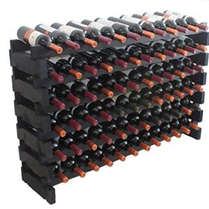 DisplayGifts Stackable Modular Wine Rack Storage Stand Pine Wood Display Shelves Wobble-Free 6 Rows 72 Bottle Capacity Black