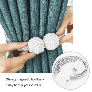 [2 Pack] Magnetic Curtain Tiebacks Convenient Drape Tie Backs - Pinowu Pearl Decorative Rope Holdback Holder for Small, Thin or Sheer Window Drapries (Gray)