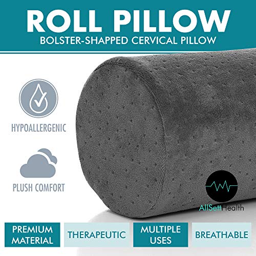 Bamboo Round Cervical Roll Cylinder Bolster Pillow with Removable Washable Cover, Ergonomically Designed for Head, Neck, Back, and Legs || Ideal for Spine and Neck Support During Sleep, Grey