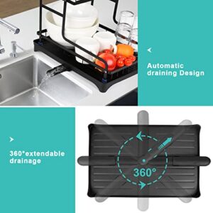 HappyHapi Dish Drying Rack for Kitchen Counter, 2-Tier Rustproof Drying Rack Set with Drainboard, Utensil Holder & Cutting-Board Holder, Large Capacity Dish Rack Dish Drainer for Kitchen, Black