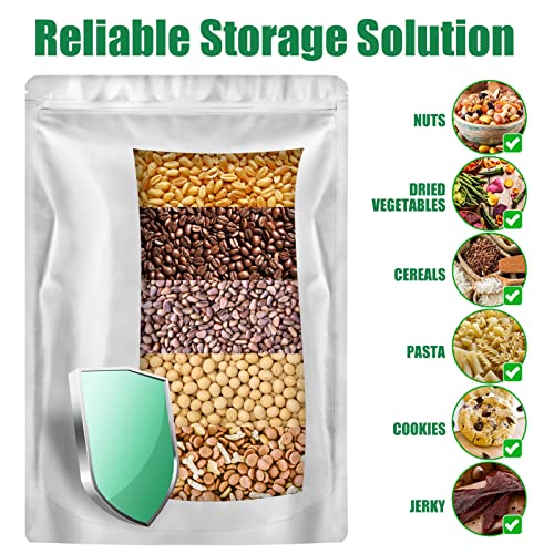 10.5 Mil 150 Mylar Bags for Food Storage with Oxygen Absorbers 500cc & 300cc, Mylar Bags 1 Gallon, 1 Quart, 1/2 Pint, 40 Oz, Stand-Up Zipper Resealable Bags & Heat Sealable Food Storage Bags + Labels