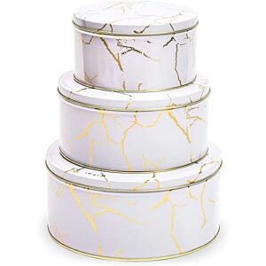 juvale nesting tins set, white marble canisters with lids, gold print (3 sizes)