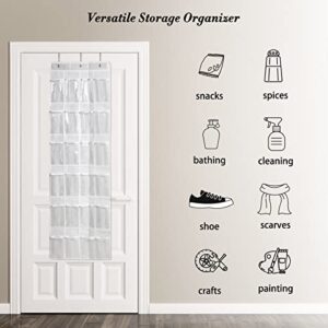 Over The Cabinet Door Organizer with 24 Clear Pockets, 60x18 inch Behind The Pantry Door Storage Organizer, Back of Bathroom Door Storage Organizer, White