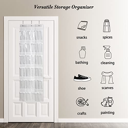 Over The Cabinet Door Organizer with 24 Clear Pockets, 60x18 inch Behind The Pantry Door Storage Organizer, Back of Bathroom Door Storage Organizer, White