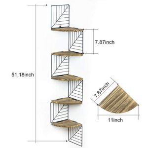 Love-KANKEI Corner Shelf Wall Mount of 5 Tier Rustic Wood Floating Shelves Wall Shelves for Bedroom Living Room Bathroom Kitchen Office and More Carbonized Black