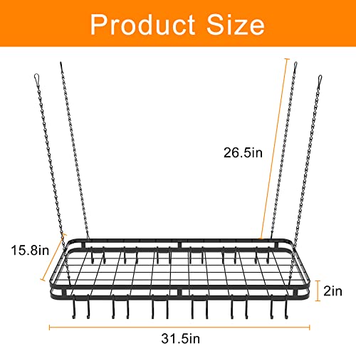 Amtiw 30 Inches Ceiling Pot Rack and Pan Rack for Ceiling with 12 Hooks, Storage Rack Multi-Purpose Organizer for Kitchen Organization, Home, Restaurant, Kitchen Cookware