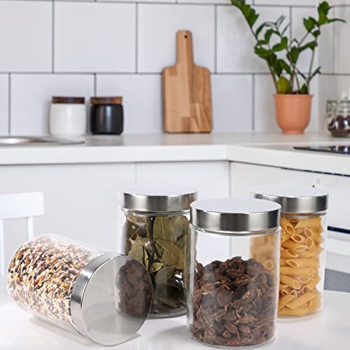 6 Pack 40 oz Clear Glass Jars with Stainless Steel Lids, 1200 ml Empty Storage Canisters , Food Storage Containers for Home Kitchen, Cookie, Candies,Coffee, Flour, Herbs, Grains.