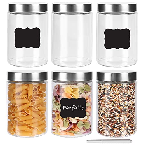 6 Pack 40 oz Clear Glass Jars with Stainless Steel Lids, 1200 ml Empty Storage Canisters , Food Storage Containers for Home Kitchen, Cookie, Candies,Coffee, Flour, Herbs, Grains.