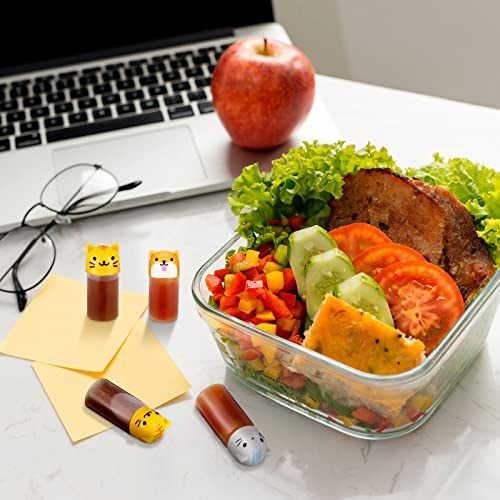 12 Pieces Bento Soy Sauce Case Container Bento Box Accessories, Mini Condiment Plastic Bottle with Dropper, Cute Animal Lunch Sauce Case Container for Kids Hiking Travel Lunch Salad Ketchup Syrup Oil