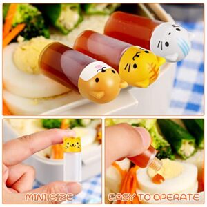 12 Pieces Bento Soy Sauce Case Container Bento Box Accessories, Mini Condiment Plastic Bottle with Dropper, Cute Animal Lunch Sauce Case Container for Kids Hiking Travel Lunch Salad Ketchup Syrup Oil