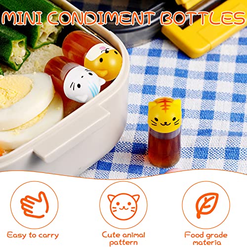 12 Pieces Bento Soy Sauce Case Container Bento Box Accessories, Mini Condiment Plastic Bottle with Dropper, Cute Animal Lunch Sauce Case Container for Kids Hiking Travel Lunch Salad Ketchup Syrup Oil