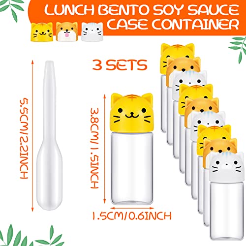 12 Pieces Bento Soy Sauce Case Container Bento Box Accessories, Mini Condiment Plastic Bottle with Dropper, Cute Animal Lunch Sauce Case Container for Kids Hiking Travel Lunch Salad Ketchup Syrup Oil