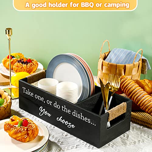 Calmbee Paper Plate Holder, Plate and Cutlery Organizer with Handles, Utensil Caddy Organizer for BBQ Party Picnic Buffet for Plate Cup Fork Knives Spoon Napkin, Paper Plate organizer