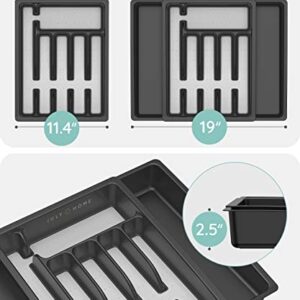 JULY HOME Expandable Kitchen Drawer Organizer - Convenient Plastic Flatware Drawer Organizer / Utensil Holder and Cutlery Tray Multipurpose Organizer Silverware Tray for Drawer Apartment Essentials